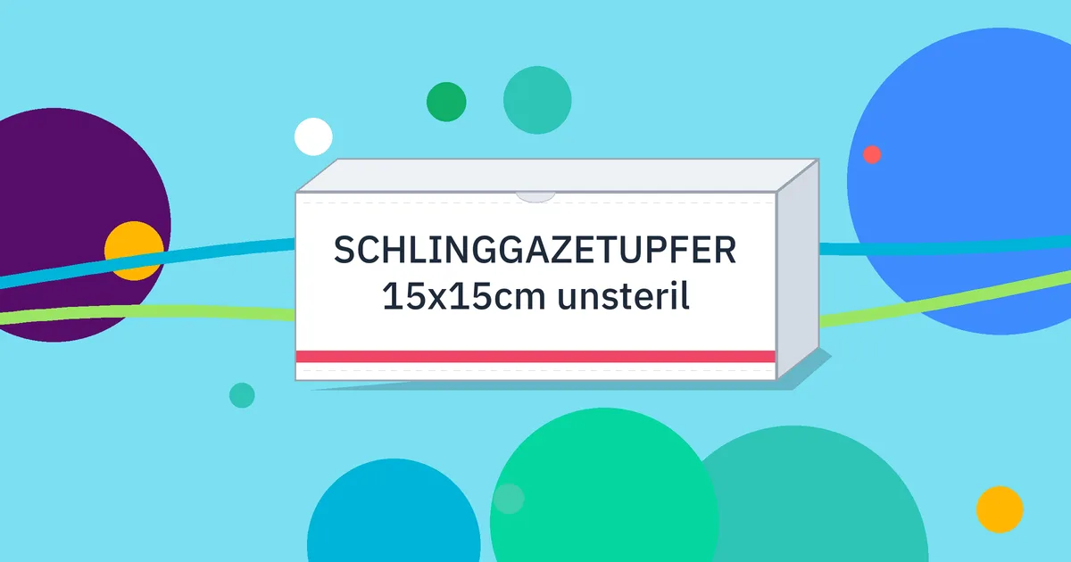 Symbolbild: Packung mit der Aufschrift SCHLINGGAZETUPFER 15x15cm unsteril (PZN 00960622) – Verfügbarkeit und Bezug in Apotheken in Frankfurt am Main