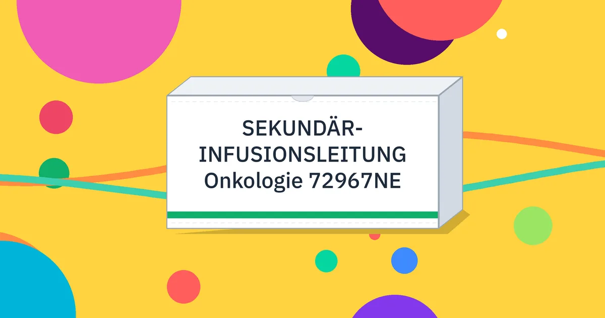 Symbolbild: Packung mit der Aufschrift SEKUNDÄR-INFUSIONSLEITUNG Onkologie 72967NE (PZN 13589299) – Verfügbarkeit und Bezug in Apotheken in Frankfurt am Main