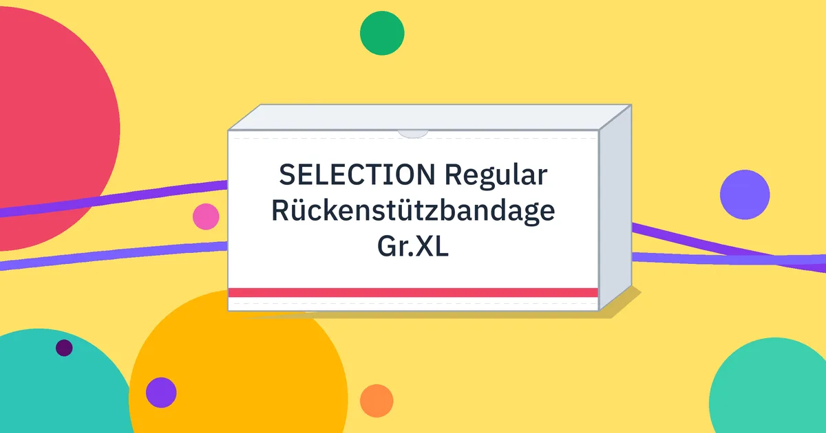 Symbolbild: Packung mit der Aufschrift SELECTION Regular Rückenstützbandage Gr.XL (PZN 19133531) – Verfügbarkeit und Bezug in Apotheken in Frankfurt am Main