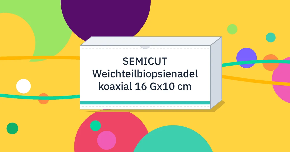 Symbolbild: Packung mit der Aufschrift SEMICUT Weichteilbiopsienadel koaxial 16 Gx10 cm (PZN 19736100) – Verfügbarkeit und Bezug in Apotheken in Frankfurt am Main