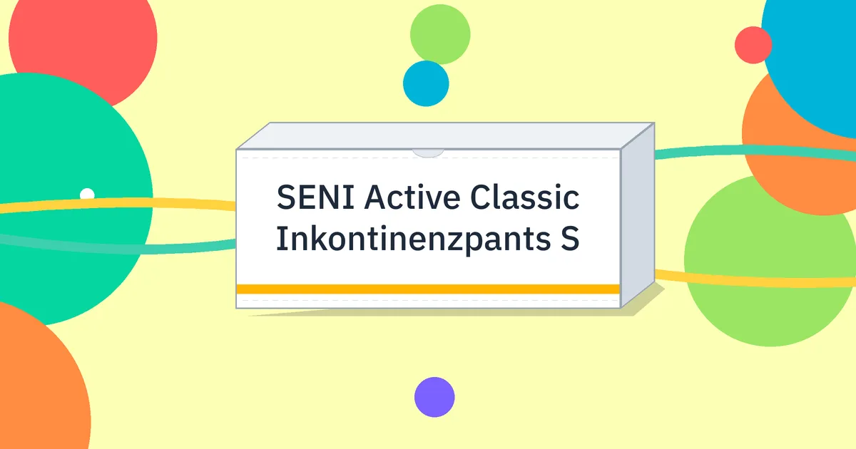 Symbolbild: Packung mit der Aufschrift SENI Active Classic Inkontinenzpants S (PZN 16707888) – Verfügbarkeit und Bezug in Apotheken in Frankfurt am Main