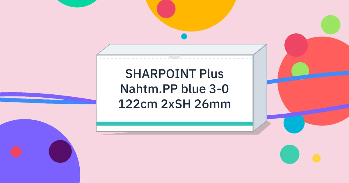 Symbolbild: Packung mit der Aufschrift SHARPOINT Plus Nahtm.PP blue 3-0 122cm 2xSH 26mm (PZN 17985721) – Verfügbarkeit und Bezug in Apotheken in Frankfurt am Main