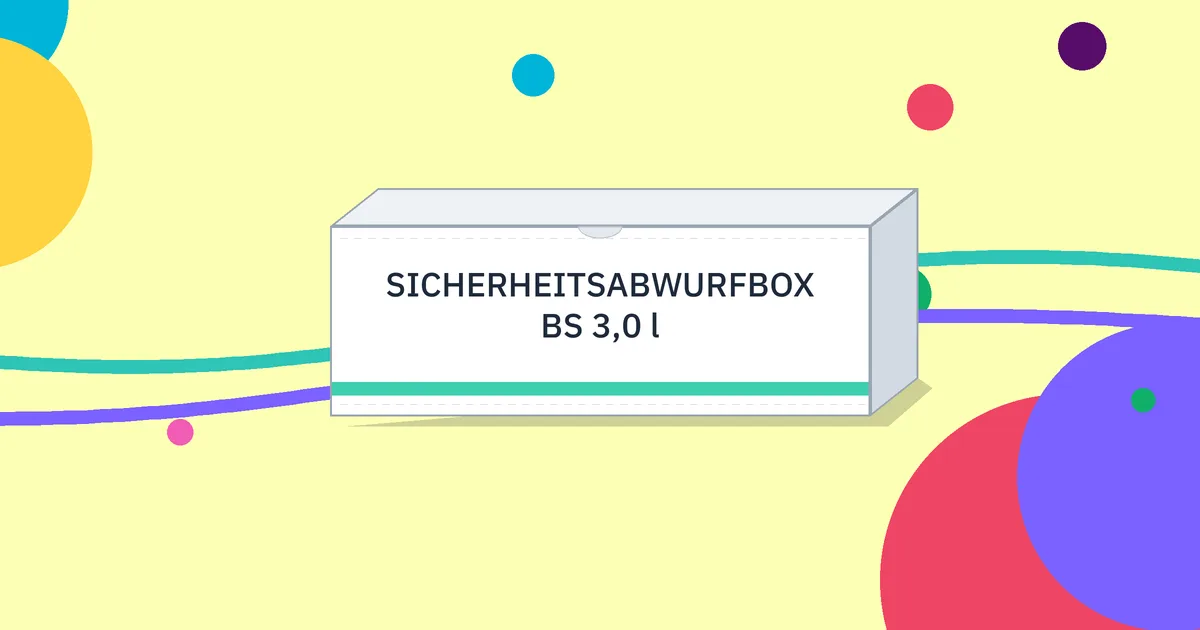 Symbolbild: Packung mit der Aufschrift SICHERHEITSABWURFBOX BS 3,0 l (PZN 06403242) – Verfügbarkeit und Bezug in Apotheken in Frankfurt am Main