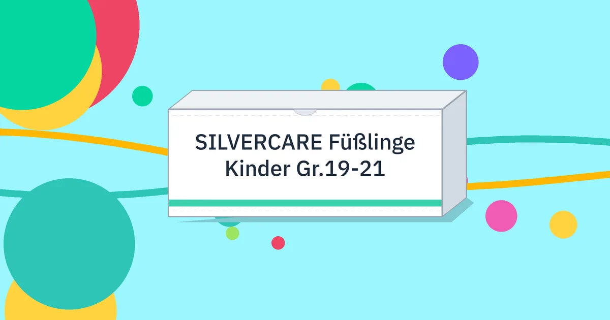Symbolbild: Packung mit der Aufschrift SILVERCARE Füßlinge Kinder Gr.19-21 (PZN 01110417) – Verfügbarkeit und Bezug in Apotheken in Frankfurt am Main
