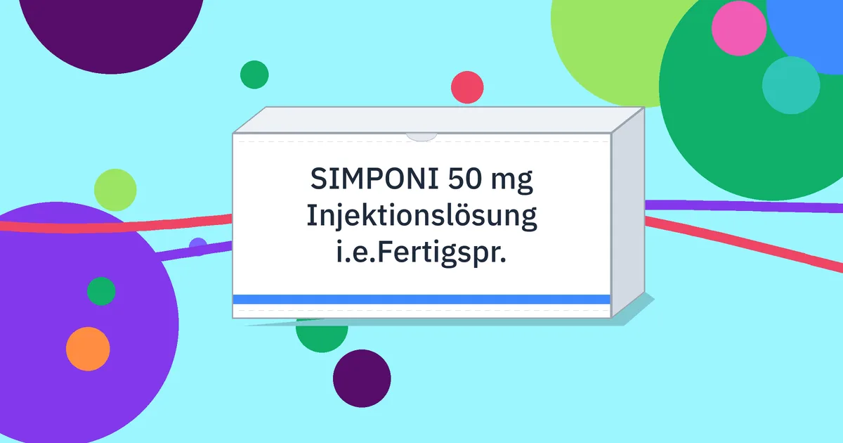 Symbolbild: Packung mit der Aufschrift SIMPONI 50 mg Injektionslösung i.e.Fertigspr. (PZN 07773484) – Verfügbarkeit und Bezug in Apotheken in Frankfurt am Main