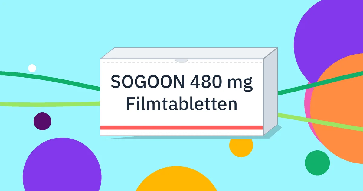 Symbolbild: Packung mit der Aufschrift SOGOON 480 mg Filmtabletten (PZN 06730076) – Verfügbarkeit und Bezug in Apotheken in Frankfurt am Main