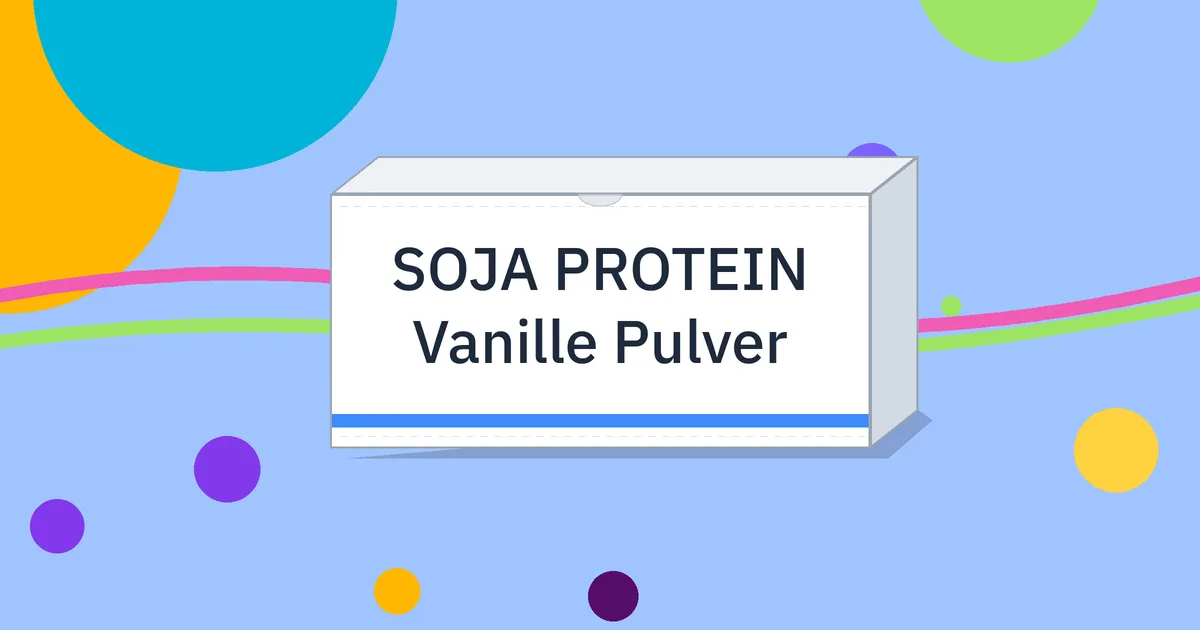 Symbolbild: Packung mit der Aufschrift SOJA PROTEIN Vanille Pulver (PZN 18260196) – Verfügbarkeit und Bezug in Apotheken in Frankfurt am Main