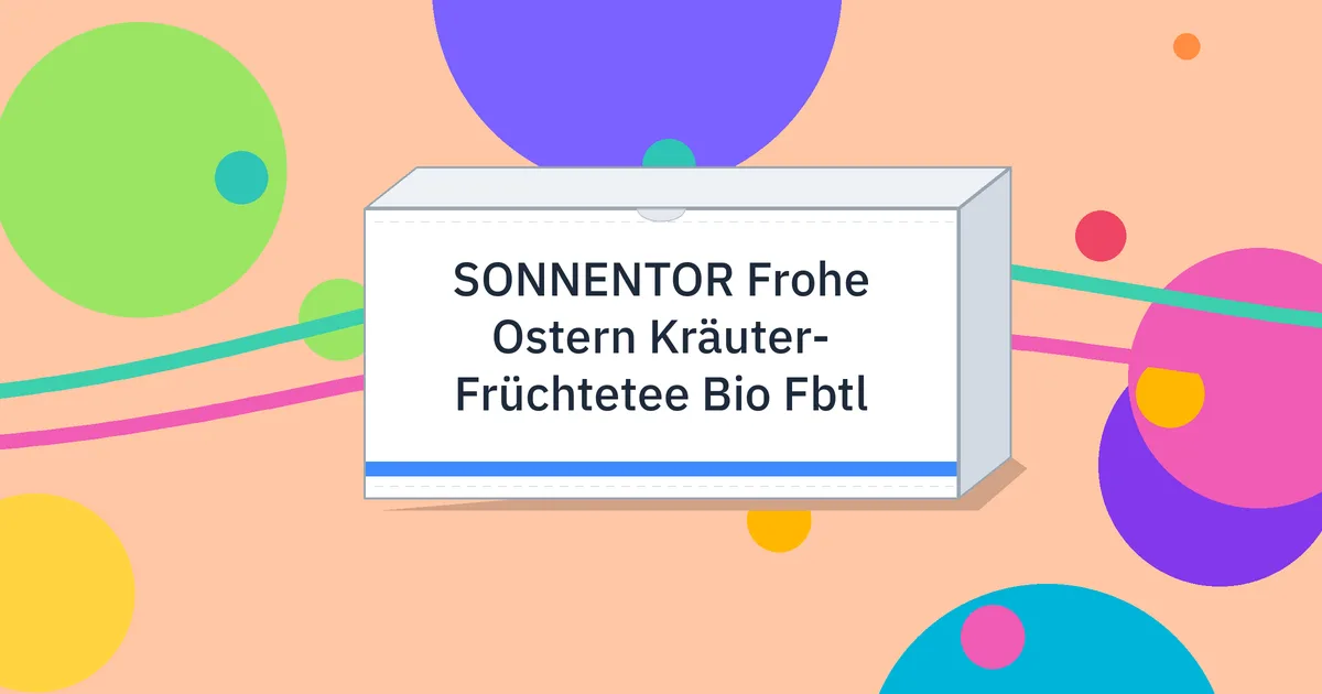 Symbolbild: Packung mit der Aufschrift SONNENTOR Frohe Ostern Kräuter-Früchtetee Bio Fbtl (PZN 18902275) – Verfügbarkeit und Bezug in Apotheken in Frankfurt am Main
