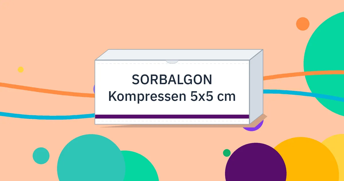 Symbolbild: Packung mit der Aufschrift SORBALGON Kompressen 5x5 cm (PZN 09178113) – Verfügbarkeit und Bezug in Apotheken in Frankfurt am Main