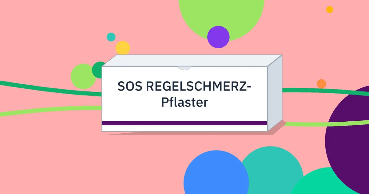 Symbolbild: Packung mit der Aufschrift SOS REGELSCHMERZ-Pflaster (PZN 12672940) – Verfügbarkeit und Bezug in Apotheken in Frankfurt am Main