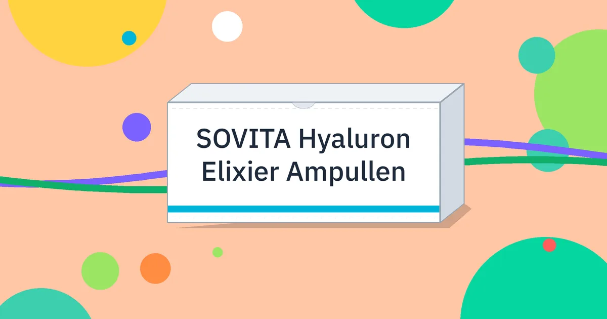 Symbolbild: Packung mit der Aufschrift SOVITA Hyaluron Elixier Ampullen (PZN 11589993) – Verfügbarkeit und Bezug in Apotheken in Frankfurt am Main
