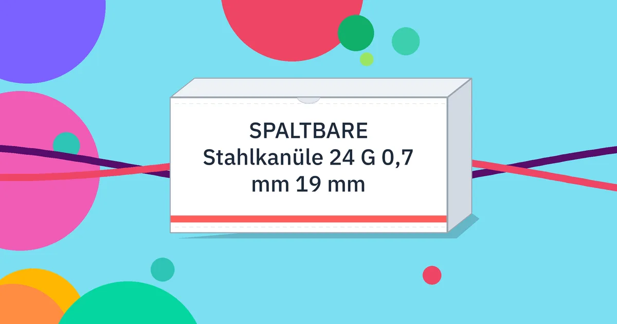 Symbolbild: Packung mit der Aufschrift SPALTBARE Stahlkanüle 24 G 0,7 mm 19 mm (PZN 09446312) – Verfügbarkeit und Bezug in Apotheken in Frankfurt am Main