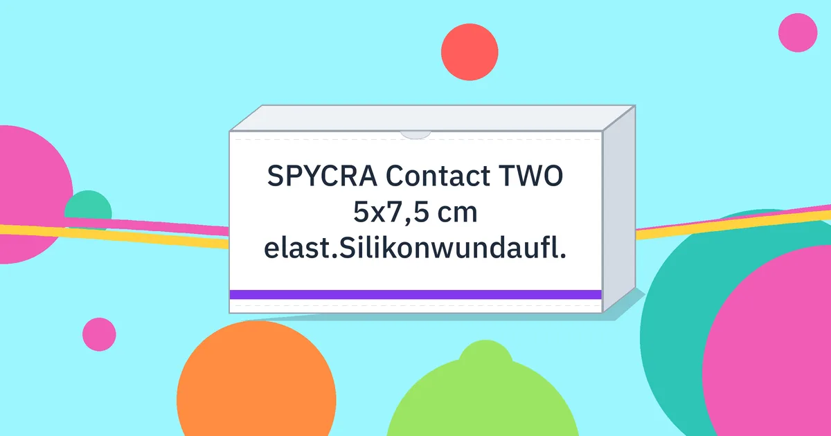 Symbolbild: Packung mit der Aufschrift SPYCRA Contact TWO 5x7,5 cm elast.Silikonwundaufl. (PZN 18038144) – Verfügbarkeit und Bezug in Apotheken in Frankfurt am Main