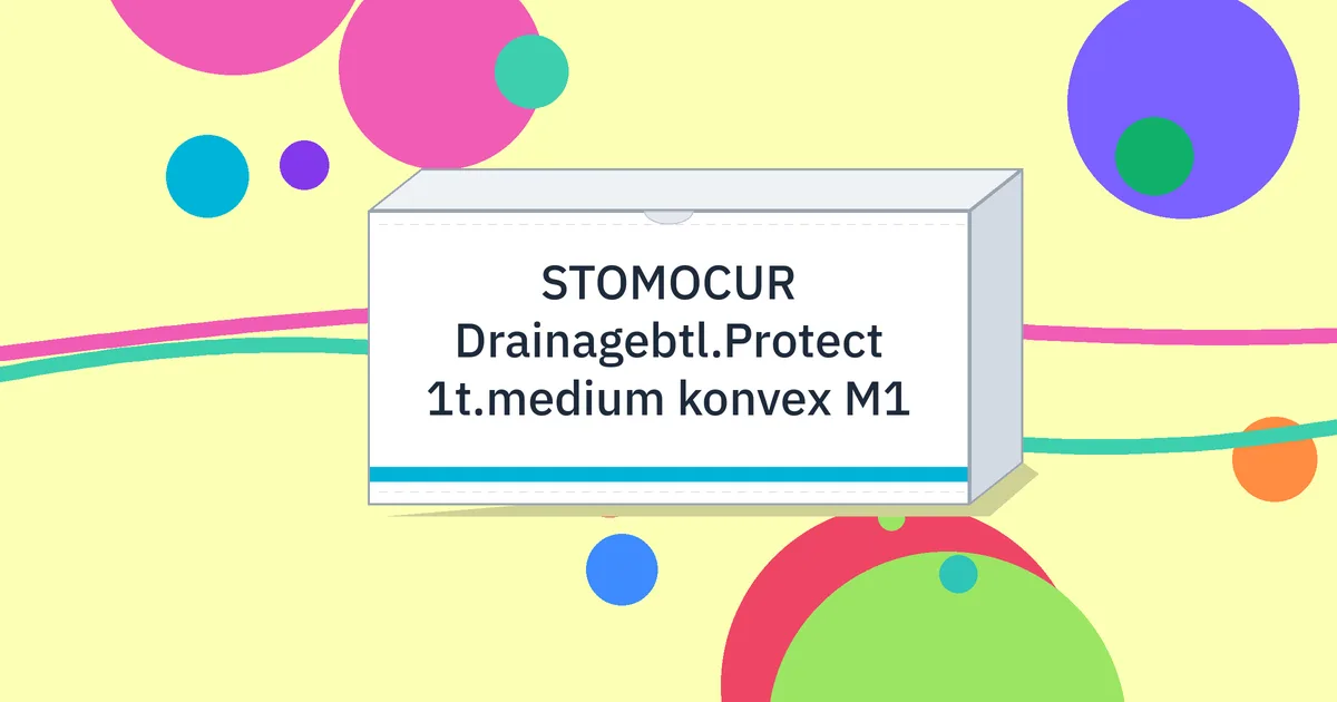 Symbolbild: Packung mit der Aufschrift STOMOCUR Drainagebtl.Protect 1t.medium konvex M1 (PZN 17550526) – Verfügbarkeit und Bezug in Apotheken in Frankfurt am Main