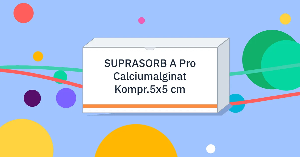 Symbolbild: Packung mit der Aufschrift SUPRASORB A Pro Calciumalginat Kompr.5x5 cm (PZN 20326519) – Verfügbarkeit und Bezug in Apotheken in Frankfurt am Main