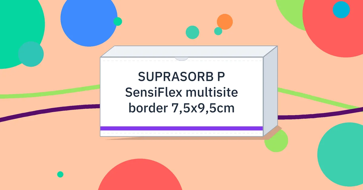 Symbolbild: Packung mit der Aufschrift SUPRASORB P SensiFlex multisite border 7,5x9,5cm (PZN 20273295) – Verfügbarkeit und Bezug in Apotheken in Frankfurt am Main