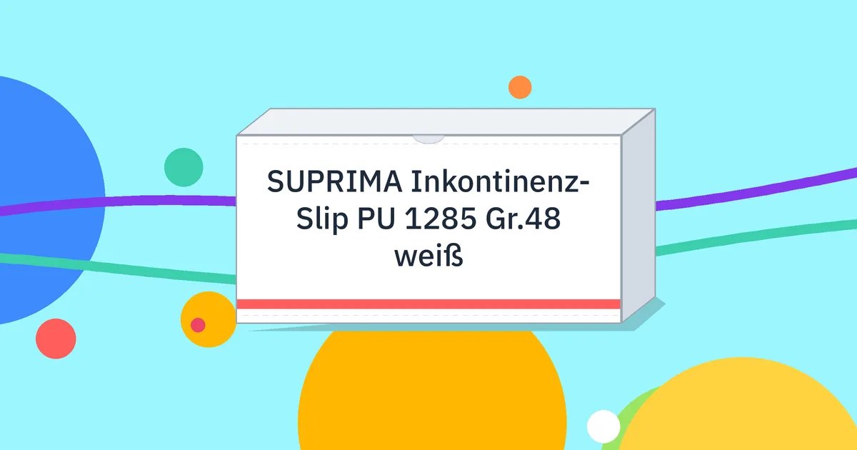Symbolbild: Packung mit der Aufschrift SUPRIMA Inkontinenz-Slip PU 1285 Gr.48 weiß (PZN 12484434) – Verfügbarkeit und Bezug in Apotheken in Frankfurt am Main