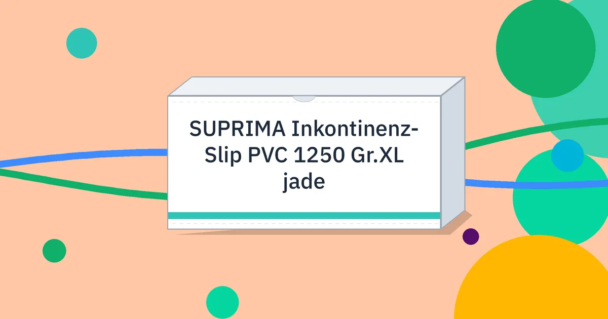 Symbolbild: Packung mit der Aufschrift SUPRIMA Inkontinenz-Slip PVC 1250 Gr.XL jade (PZN 05976533) – Verfügbarkeit und Bezug in Apotheken in Frankfurt am Main