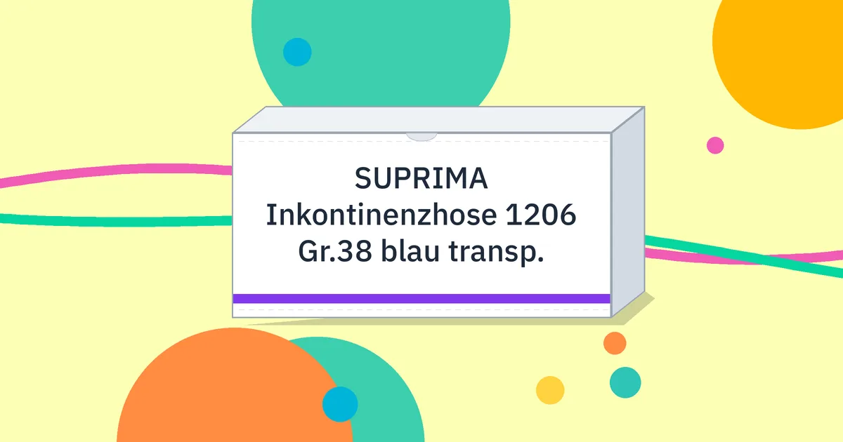 Symbolbild: Packung mit der Aufschrift SUPRIMA Inkontinenzhose 1206 Gr.38 blau transp. (PZN 01515166) – Verfügbarkeit und Bezug in Apotheken in Frankfurt am Main