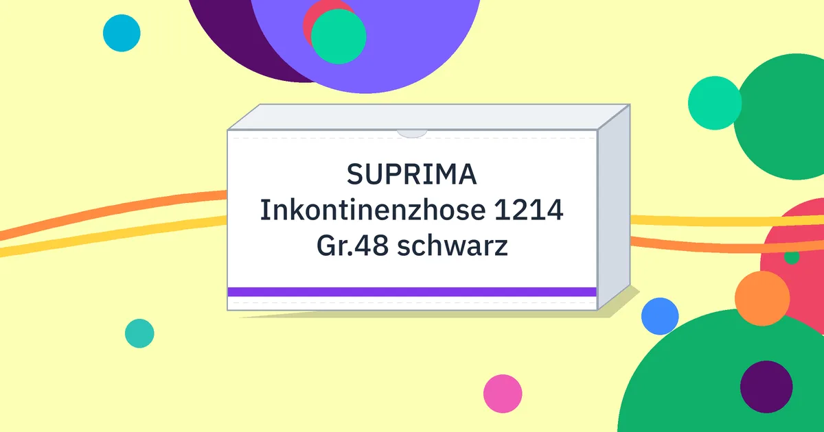 Symbolbild: Packung mit der Aufschrift SUPRIMA Inkontinenzhose 1214 Gr.48 schwarz (PZN 02852977) – Verfügbarkeit und Bezug in Apotheken in Frankfurt am Main