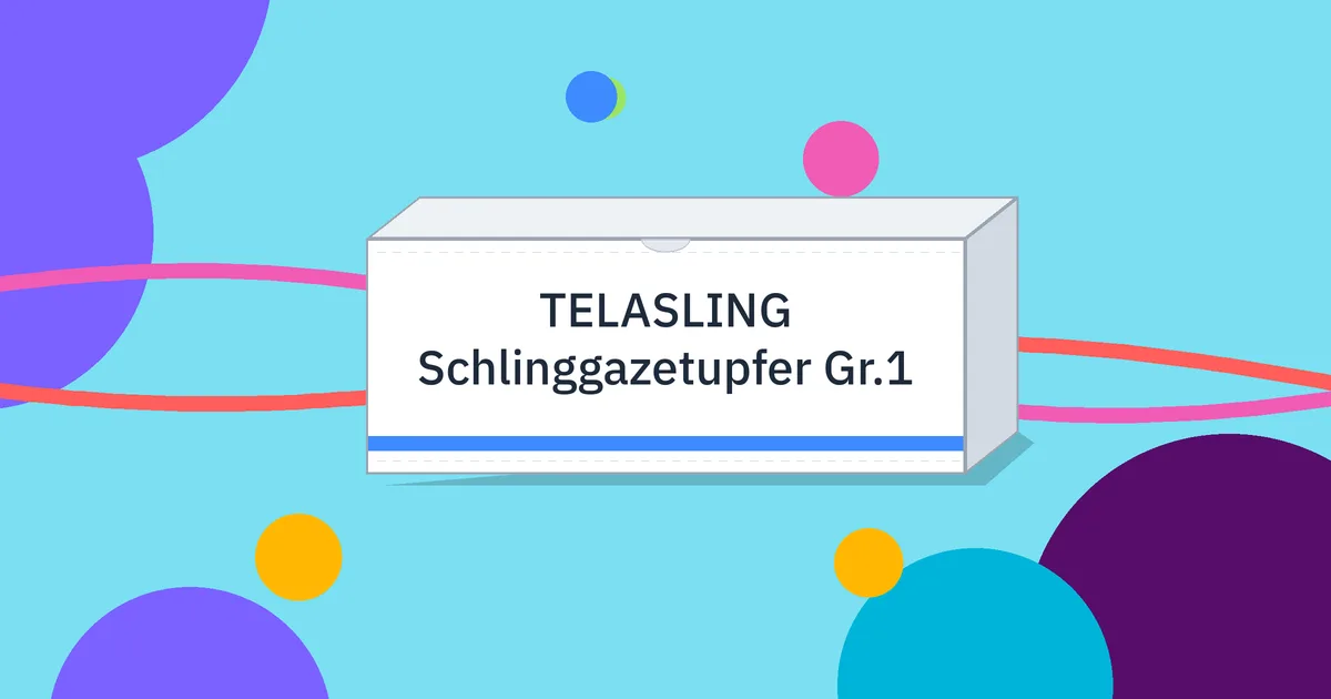 Symbolbild: Packung mit der Aufschrift TELASLING Schlinggazetupfer Gr.1 (PZN 06893447) – Verfügbarkeit und Bezug in Apotheken in Frankfurt am Main