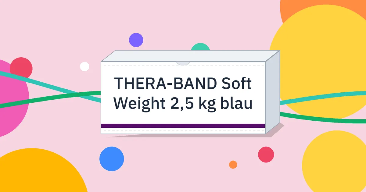 Symbolbild: Packung mit der Aufschrift THERA-BAND Soft Weight 2,5 kg blau (PZN 00507503) – Verfügbarkeit und Bezug in Apotheken in Frankfurt am Main