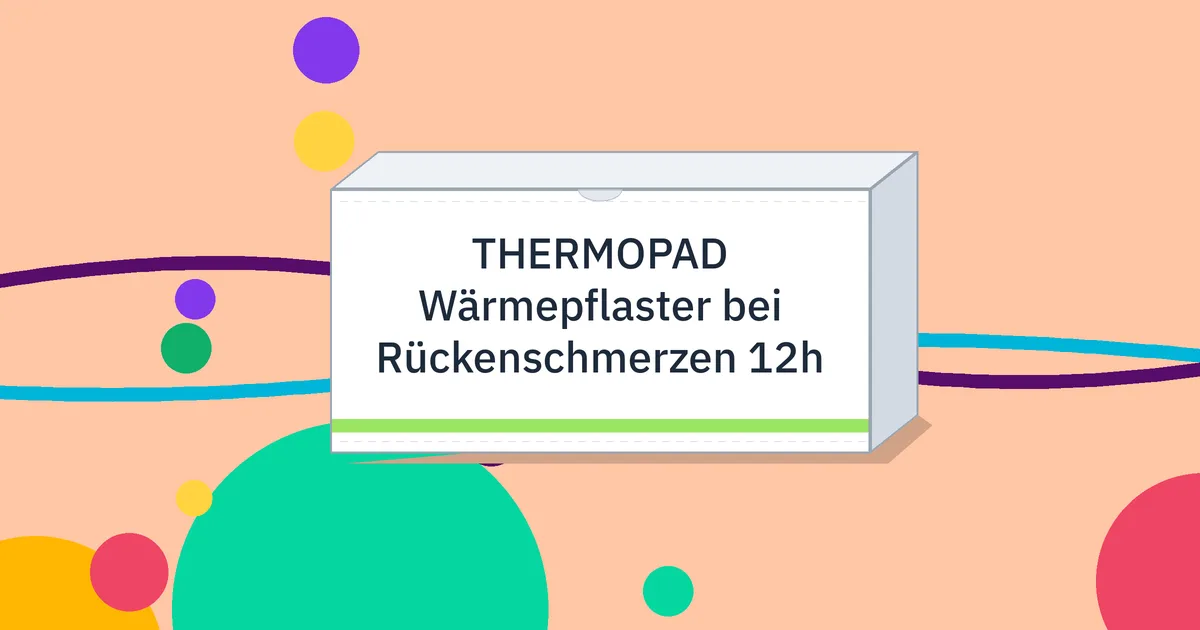 Symbolbild: Packung mit der Aufschrift THERMOPAD Wärmepflaster bei Rückenschmerzen 12h (PZN 20288888) – Verfügbarkeit und Bezug in Apotheken in Frankfurt am Main