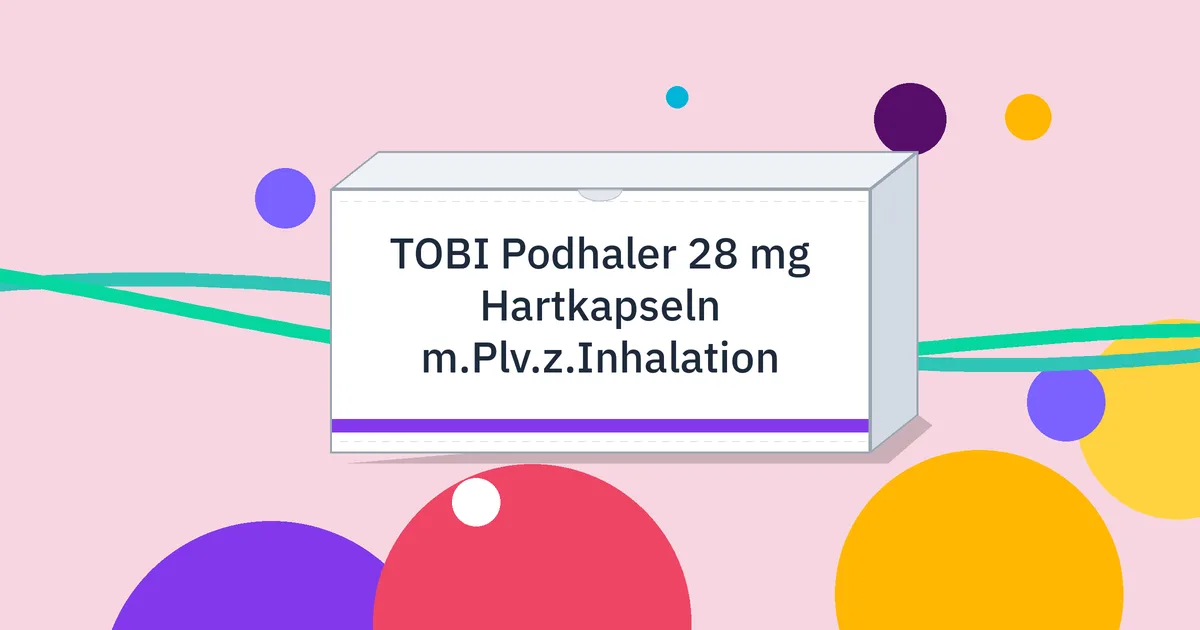 Symbolbild: Packung mit der Aufschrift TOBI Podhaler 28 mg Hartkapseln m.Plv.z.Inhalation (PZN 15620085) – Verfügbarkeit und Bezug in Apotheken in Frankfurt am Main