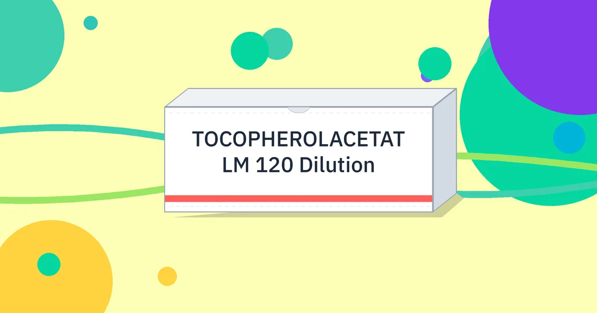 Symbolbild: Packung mit der Aufschrift TOCOPHEROLACETAT LM 120 Dilution (PZN 13225114) – Verfügbarkeit und Bezug in Apotheken in Frankfurt am Main