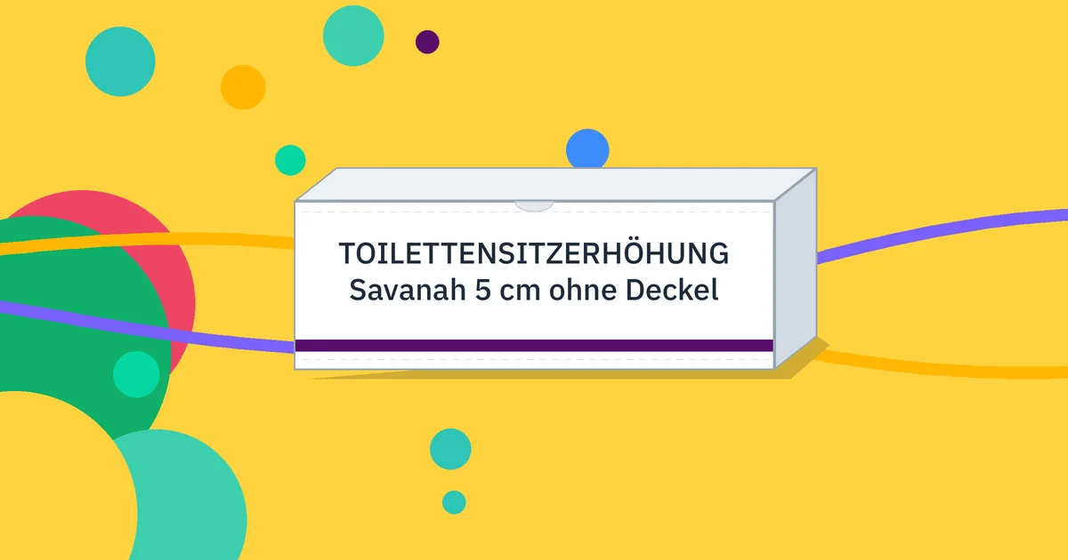 Symbolbild: Packung mit der Aufschrift TOILETTENSITZERHÖHUNG Savanah 5 cm ohne Deckel (PZN 03799966) – Verfügbarkeit und Bezug in Apotheken in Frankfurt am Main