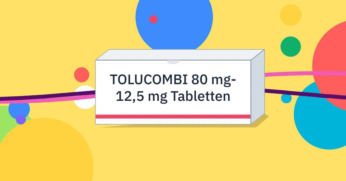 Symbolbild: Packung mit der Aufschrift TOLUCOMBI 80 mg-12,5 mg Tabletten (PZN 10299922) – Verfügbarkeit und Bezug in Apotheken in Frankfurt am Main
