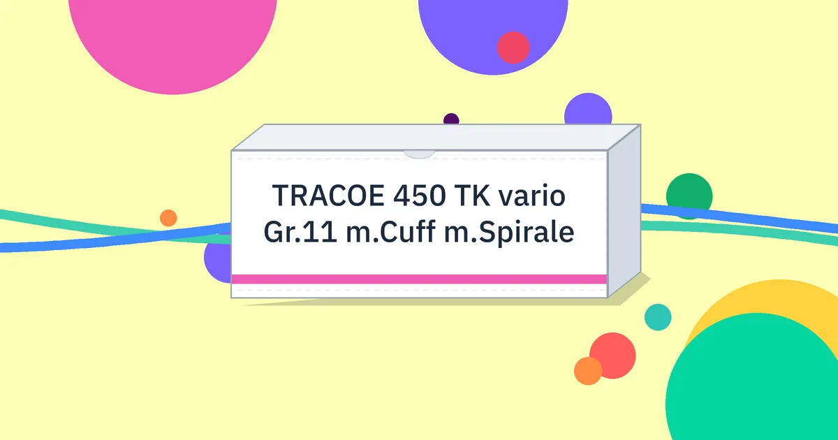 Symbolbild: Packung mit der Aufschrift TRACOE 450 TK vario Gr.11 m.Cuff m.Spirale (PZN 02363020) – Verfügbarkeit und Bezug in Apotheken in Frankfurt am Main
