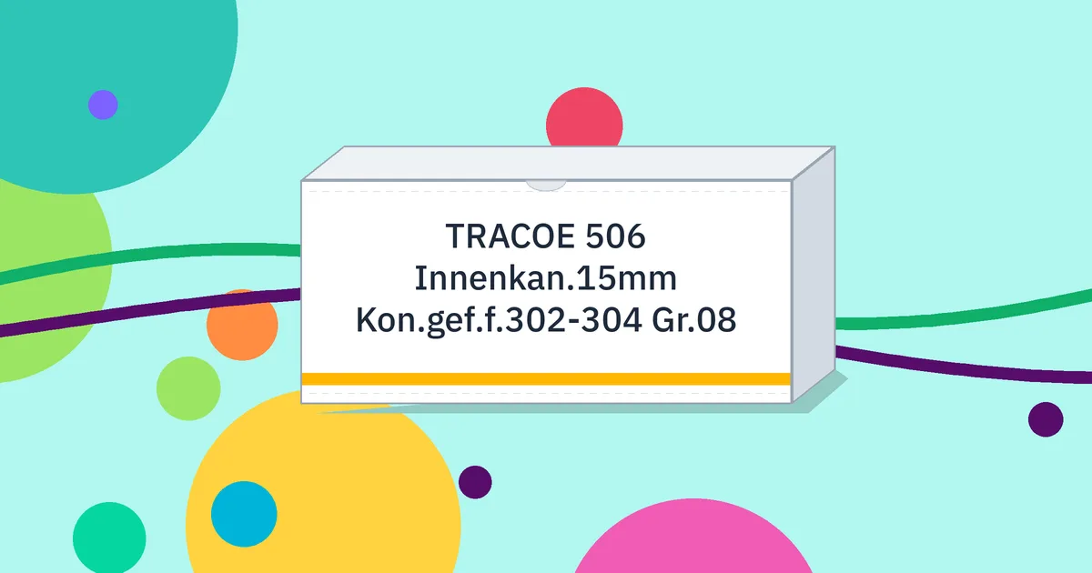 Symbolbild: Packung mit der Aufschrift TRACOE 506 Innenkan.15mm Kon.gef.f.302-304 Gr.08 (PZN 02722683) – Verfügbarkeit und Bezug in Apotheken in Frankfurt am Main