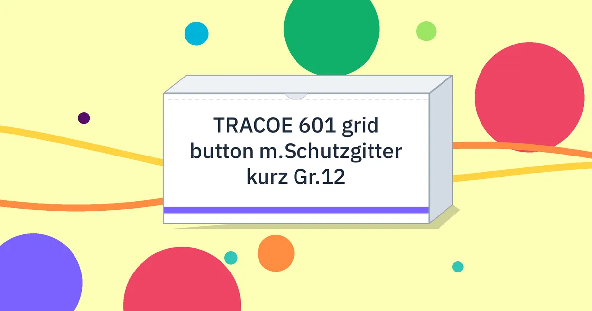 Symbolbild: Packung mit der Aufschrift TRACOE 601 grid button m.Schutzgitter kurz Gr.12 (PZN 00925241) – Verfügbarkeit und Bezug in Apotheken in Frankfurt am Main