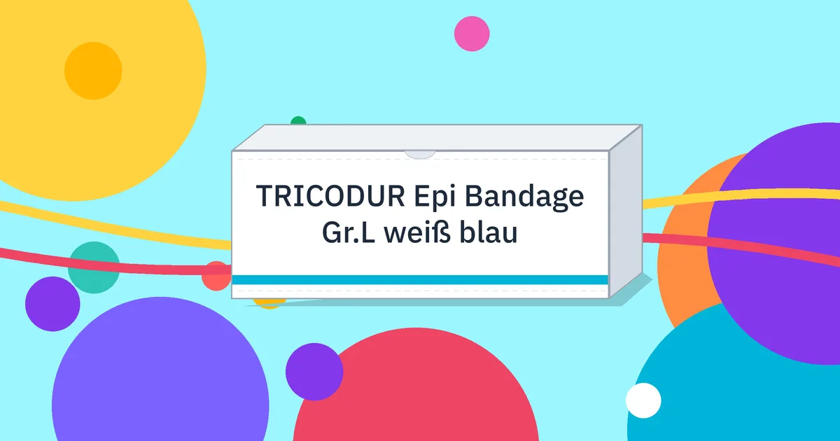 Symbolbild: Packung mit der Aufschrift TRICODUR Epi Bandage Gr.L weiß blau (PZN 03093657) – Verfügbarkeit und Bezug in Apotheken in Frankfurt am Main