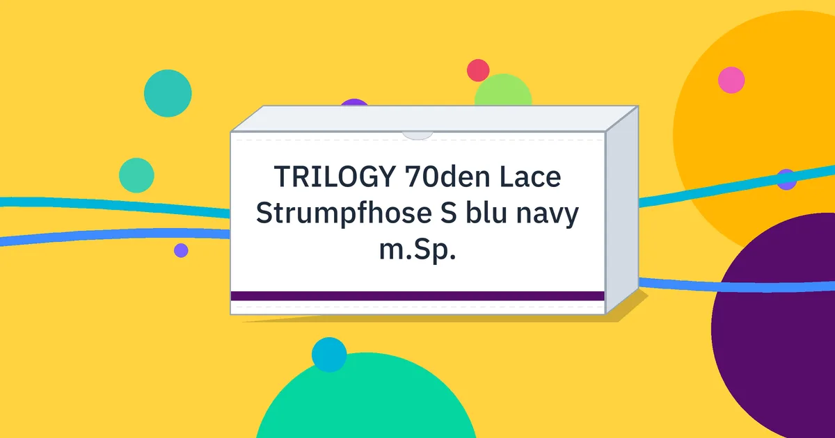 Symbolbild: Packung mit der Aufschrift TRILOGY 70den Lace Strumpfhose S blu navy m.Sp. (PZN 19165689) – Verfügbarkeit und Bezug in Apotheken in Frankfurt am Main