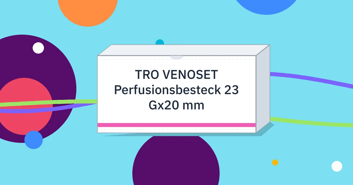 Symbolbild: Packung mit der Aufschrift TRO VENOSET Perfusionsbesteck 23 Gx20 mm (PZN 11187705) – Verfügbarkeit und Bezug in Apotheken in Frankfurt am Main