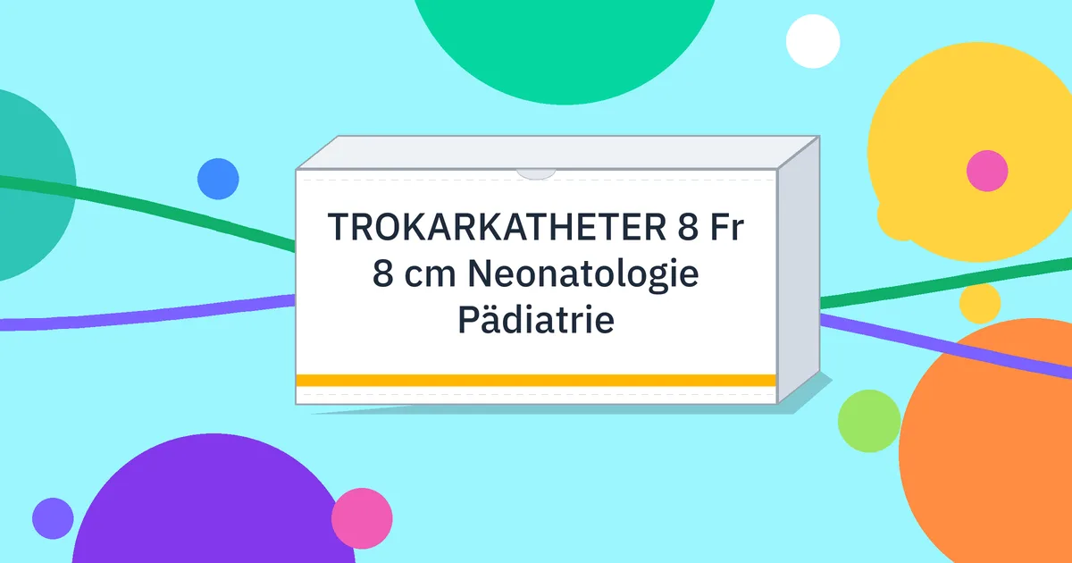 Symbolbild: Packung mit der Aufschrift TROKARKATHETER 8 Fr 8 cm Neonatologie Pädiatrie (PZN 09380843) – Verfügbarkeit und Bezug in Apotheken in Frankfurt am Main