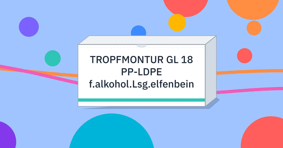 Symbolbild: Packung mit der Aufschrift TROPFMONTUR GL 18 PP-LDPE f.alkohol.Lsg.elfenbein (PZN 18138822) – Verfügbarkeit und Bezug in Apotheken in Frankfurt am Main