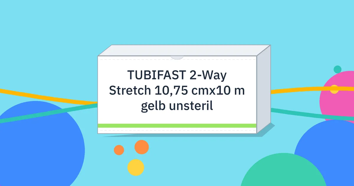 Symbolbild: Packung mit der Aufschrift TUBIFAST 2-Way Stretch 10,75 cmx10 m gelb unsteril (PZN 19078418) – Verfügbarkeit und Bezug in Apotheken in Frankfurt am Main