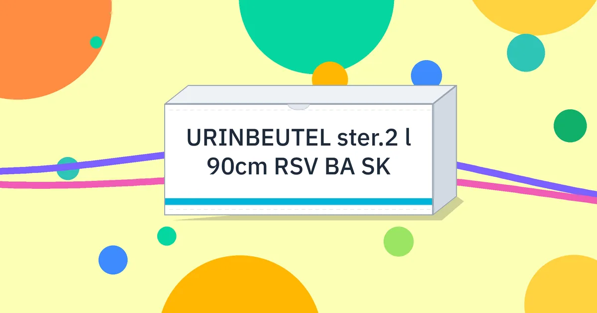 Symbolbild: Packung mit der Aufschrift URINBEUTEL ster.2 l 90cm RSV BA SK (PZN 17488997) – Verfügbarkeit und Bezug in Apotheken in Frankfurt am Main