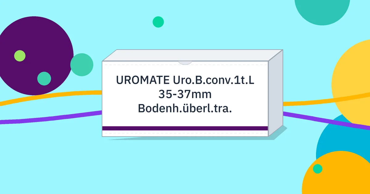Symbolbild: Packung mit der Aufschrift UROMATE Uro.B.conv.1t.L 35-37mm Bodenh.überl.tra. (PZN 09713523) – Verfügbarkeit und Bezug in Apotheken in Frankfurt am Main