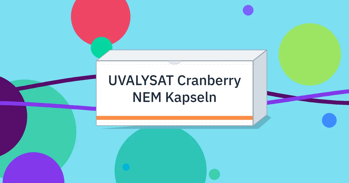 Symbolbild: Packung mit der Aufschrift UVALYSAT Cranberry NEM Kapseln (PZN 20135854) – Verfügbarkeit und Bezug in Apotheken in Frankfurt am Main