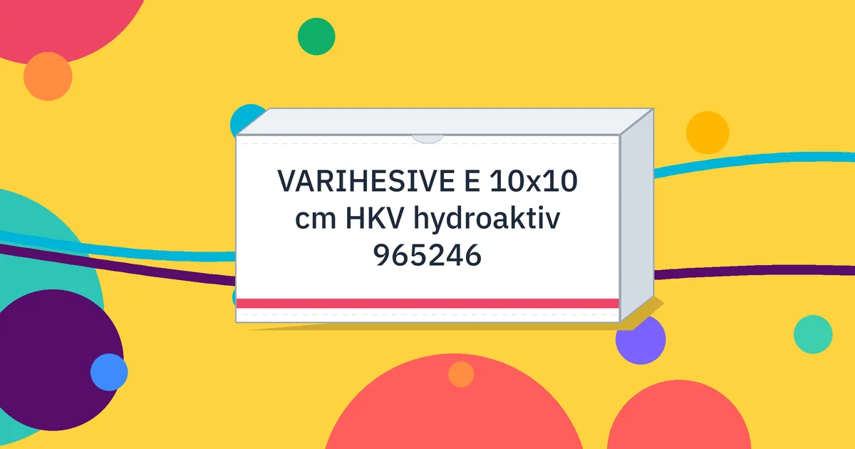 Symbolbild: Packung mit der Aufschrift VARIHESIVE E 10x10 cm HKV hydroaktiv 965246 (PZN 10019064) – Verfügbarkeit und Bezug in Apotheken in Frankfurt am Main