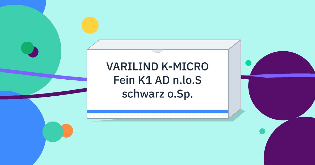 Symbolbild: Packung mit der Aufschrift VARILIND K-MICRO Fein K1 AD n.lo.S schwarz o.Sp. (PZN 20557957) – Verfügbarkeit und Bezug in Apotheken in Frankfurt am Main