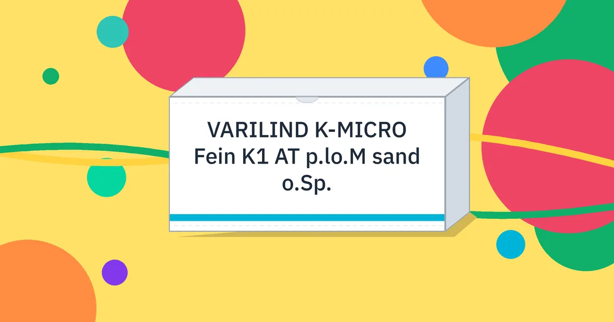 Symbolbild: Packung mit der Aufschrift VARILIND K-MICRO Fein K1 AT p.lo.M sand o.Sp. (PZN 20551883) – Verfügbarkeit und Bezug in Apotheken in Frankfurt am Main