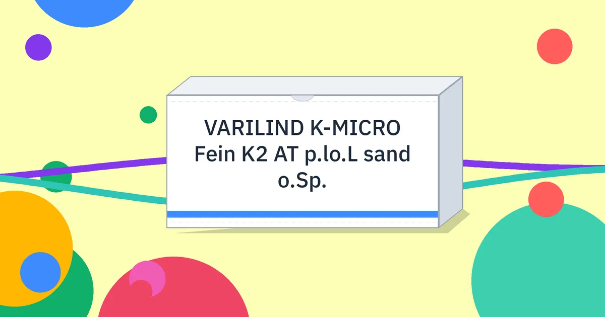 Symbolbild: Packung mit der Aufschrift VARILIND K-MICRO Fein K2 AT p.lo.L sand o.Sp. (PZN 20553267) – Verfügbarkeit und Bezug in Apotheken in Frankfurt am Main
