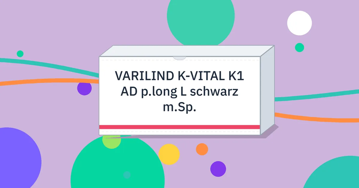 Symbolbild: Packung mit der Aufschrift VARILIND K-VITAL K1 AD p.long L schwarz m.Sp. (PZN 20566749) – Verfügbarkeit und Bezug in Apotheken in Frankfurt am Main