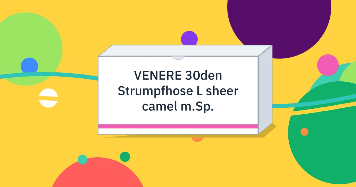 Symbolbild: Packung mit der Aufschrift VENERE 30den Strumpfhose L sheer camel m.Sp. (PZN 16172393) – Verfügbarkeit und Bezug in Apotheken in Frankfurt am Main