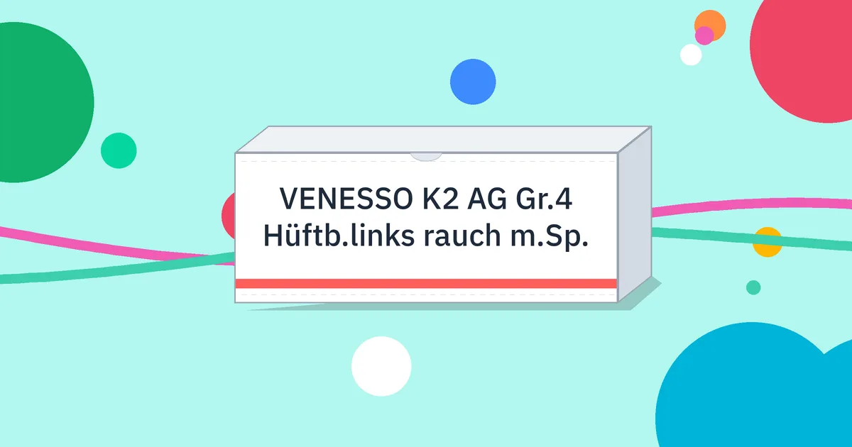 Symbolbild: Packung mit der Aufschrift VENESSO K2 AG Gr.4 Hüftb.links rauch m.Sp. (PZN 03267531) – Verfügbarkeit und Bezug in Apotheken in Frankfurt am Main